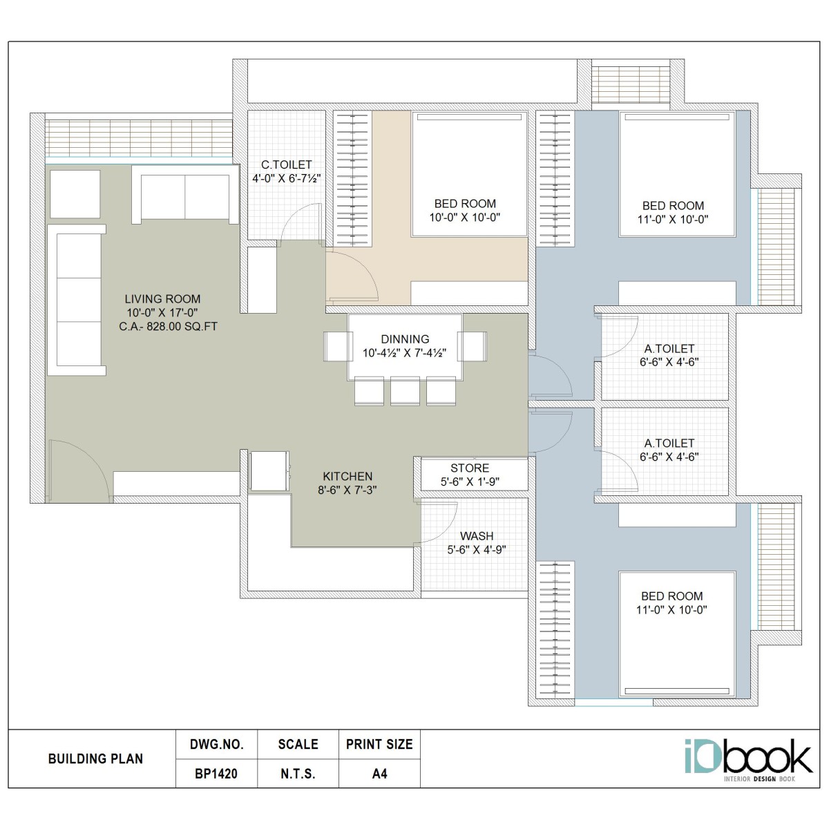 Well organized 3 BHK flat planning